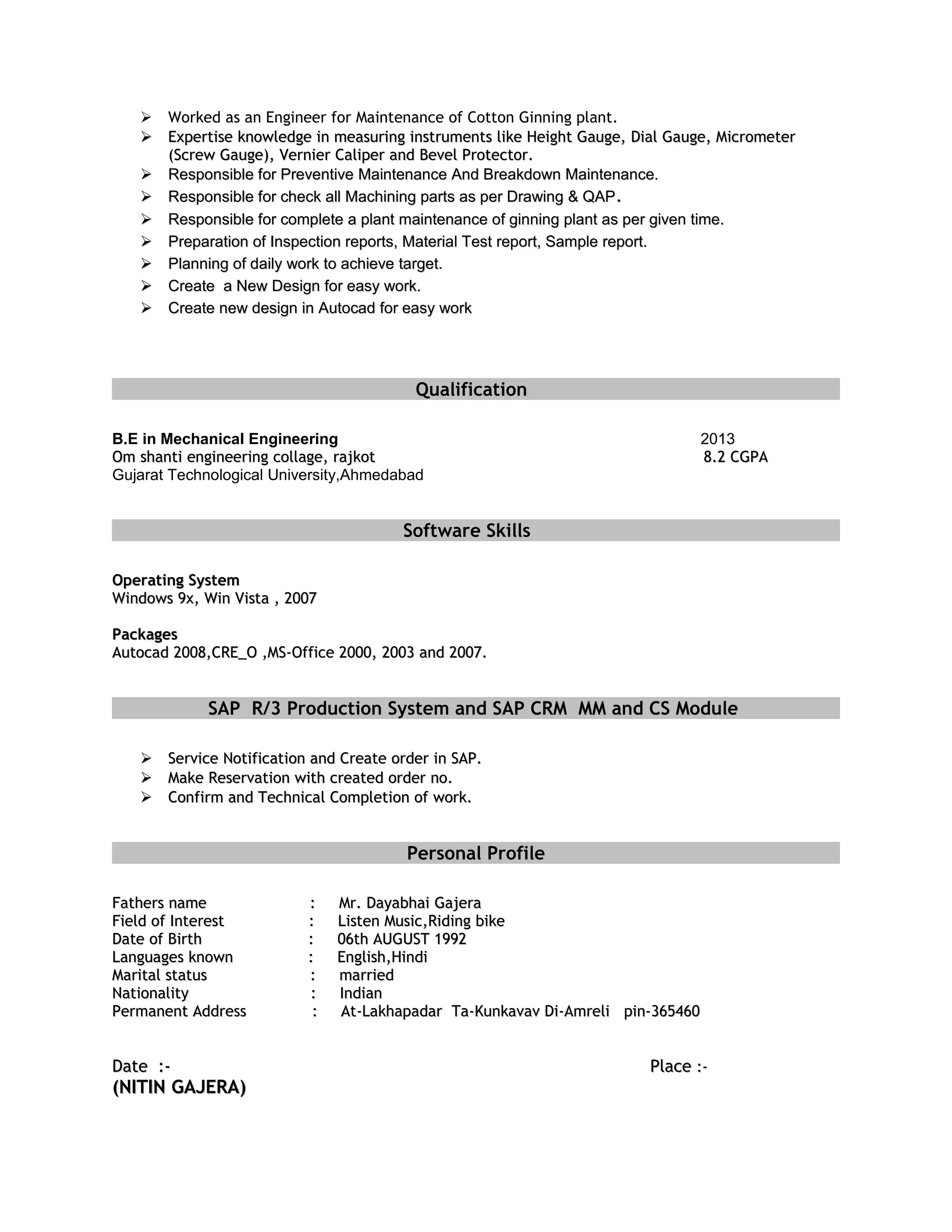 Nitin Gajera CV | DOC