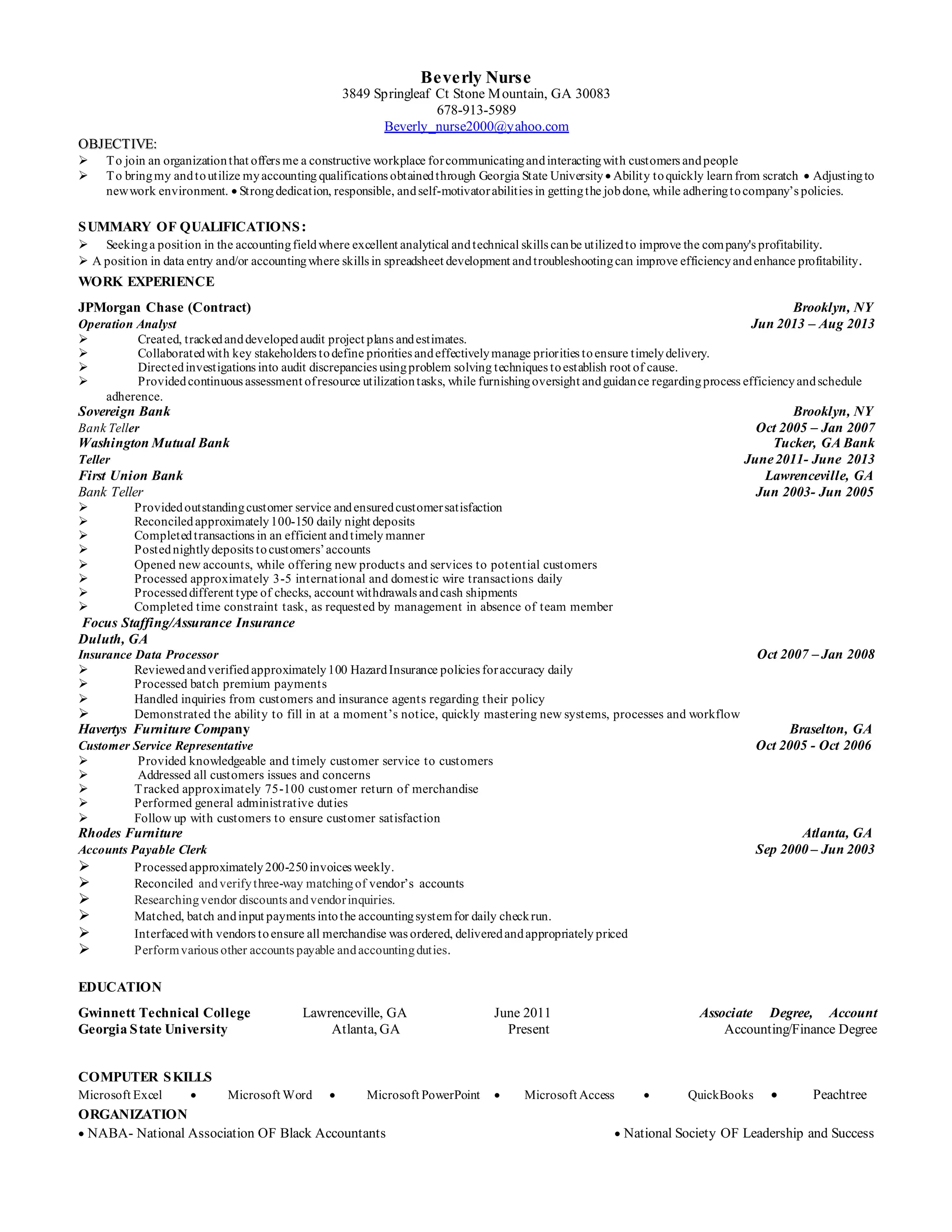 Beverly general resume 3849 One Page Resume | DOCX | Insurance | Personal Finance