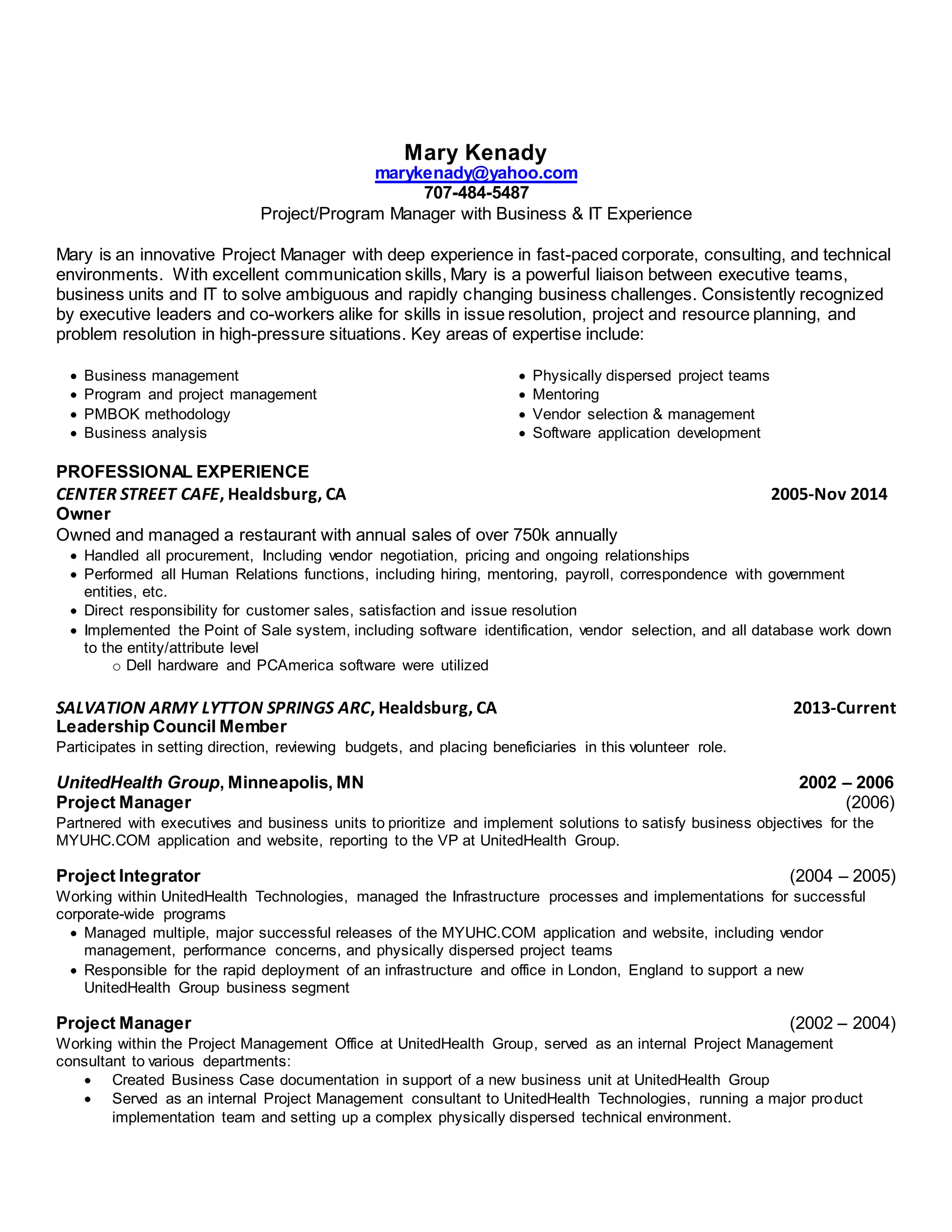 Mary Kenady Resume 122414 | DOCX | Computer Software and Applications ...
