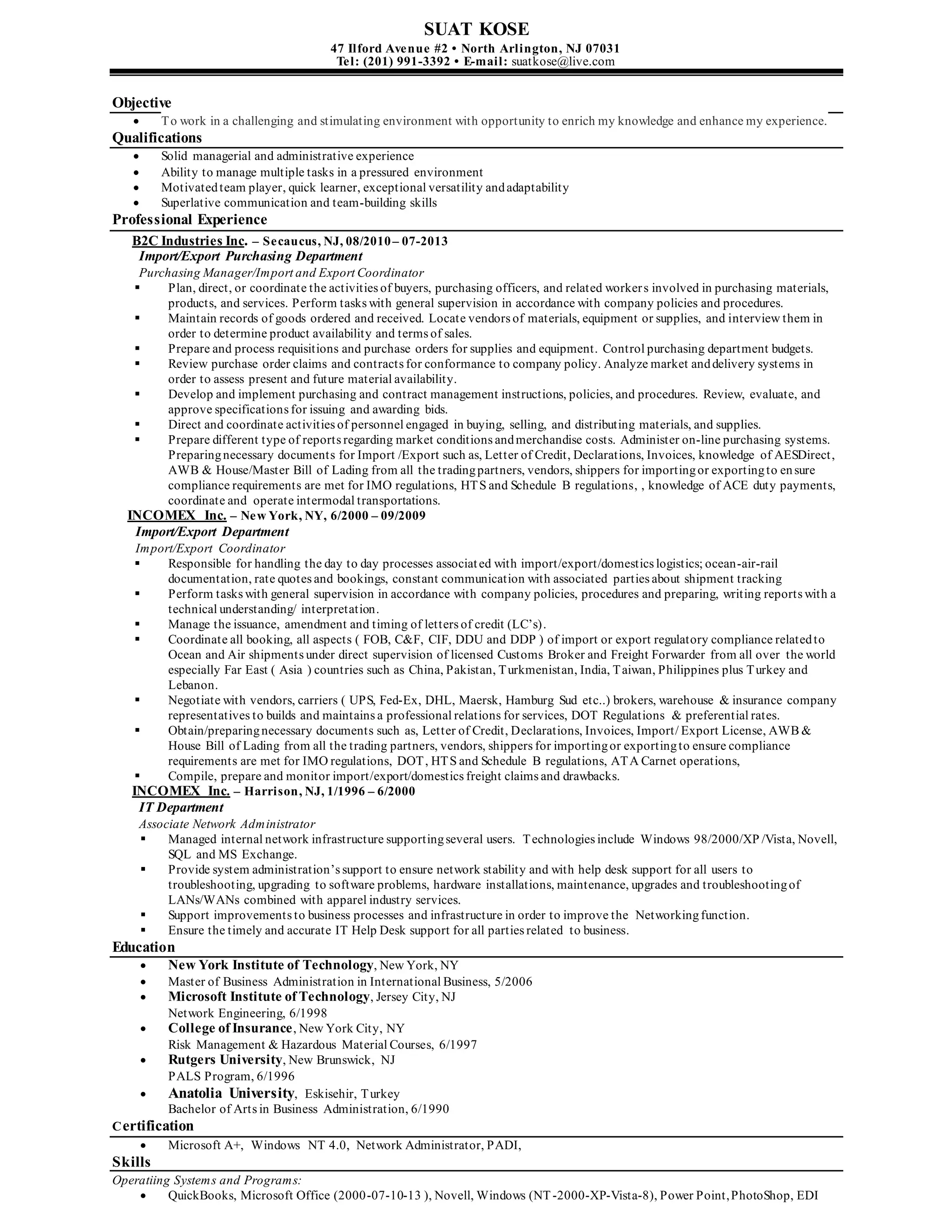 Suat Kose's Resume + | PDF Suat Kose's Resume + | PDF