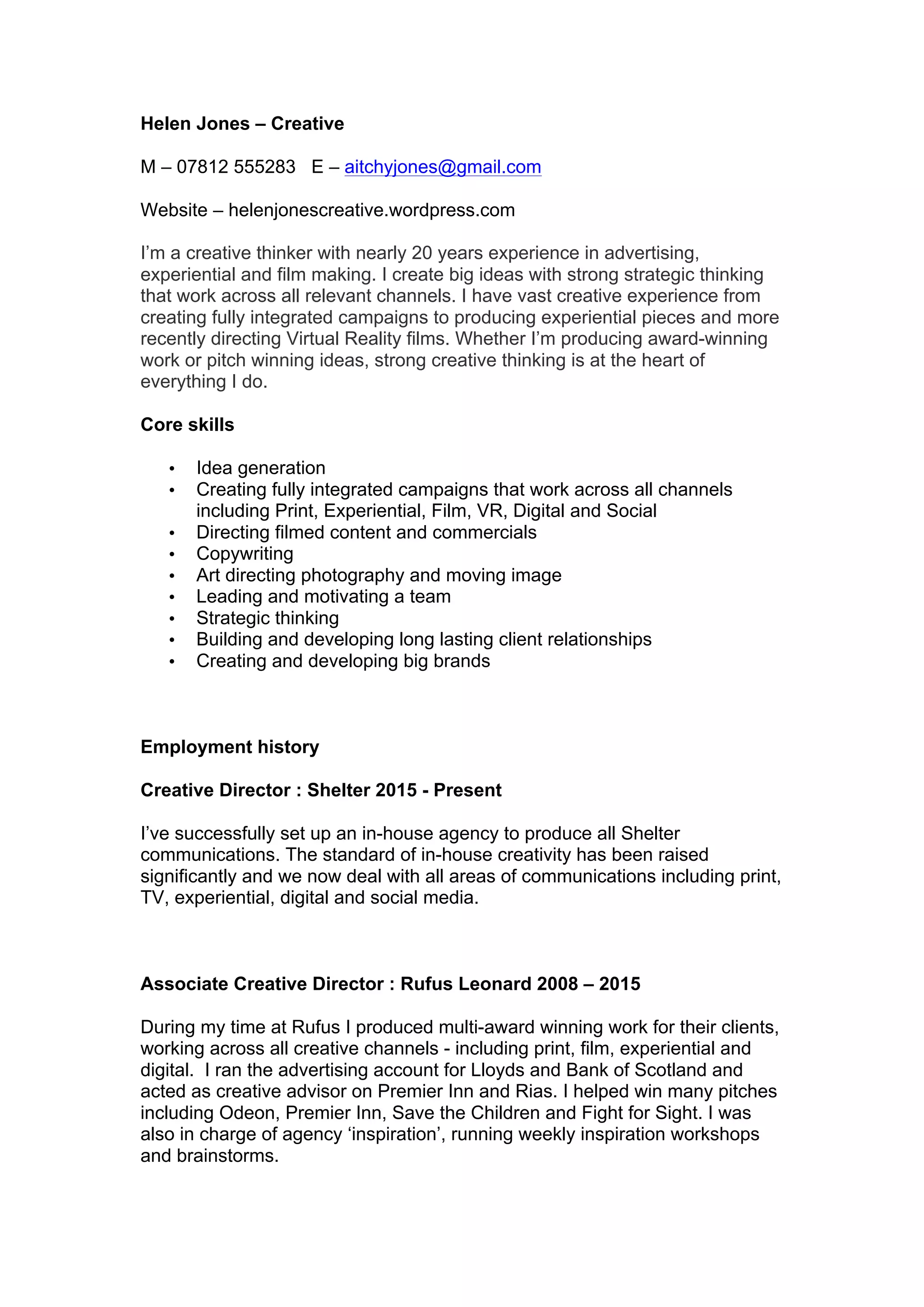 Helen Jones – CV-2016 | PDF