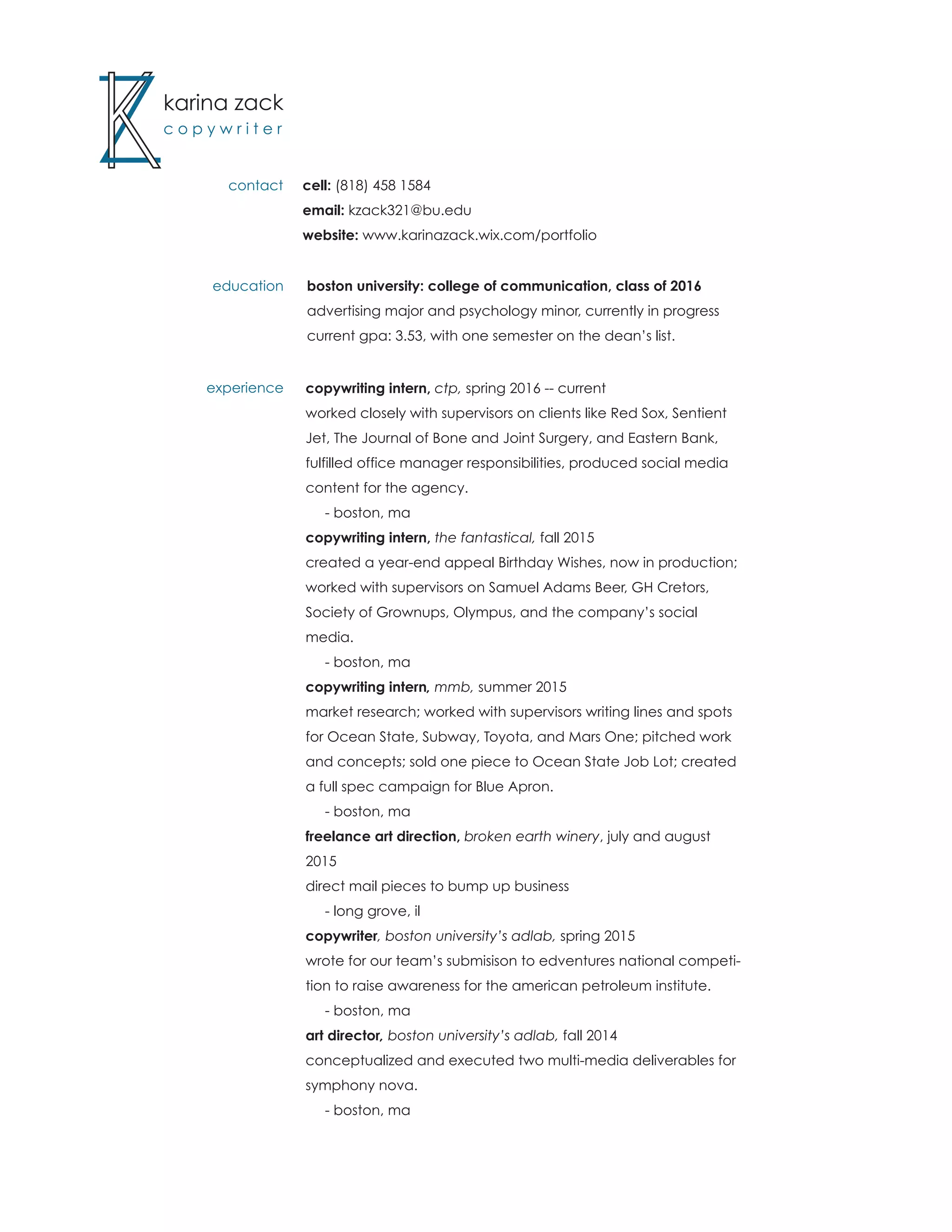 Karina Zack's Resume | PDF