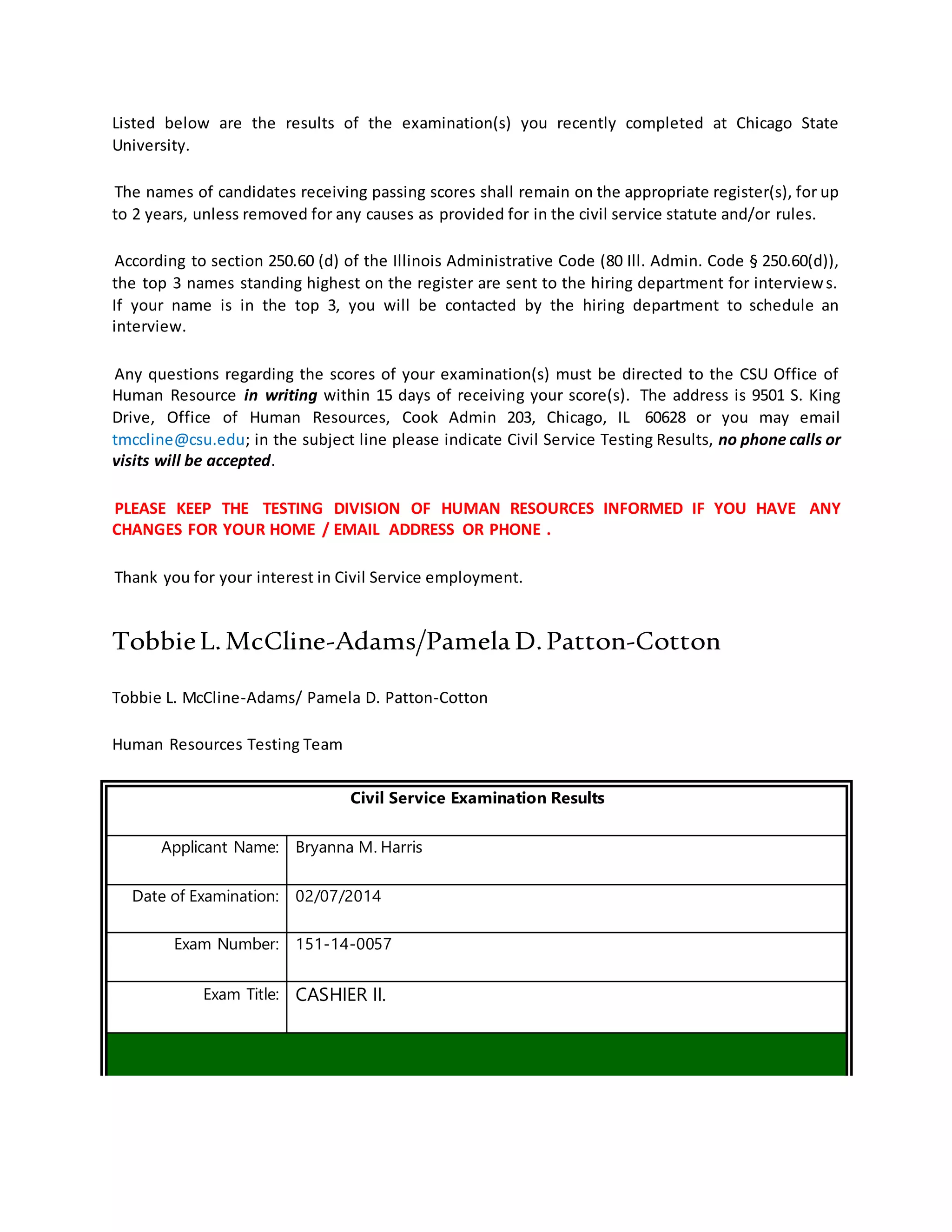 Civil Service Cashier II Test Results | DOCX