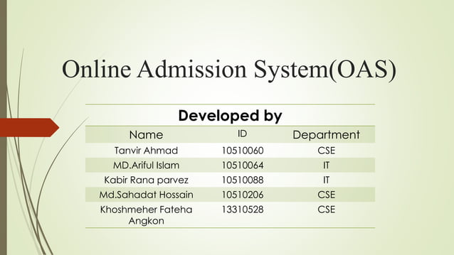 Presentation on Online Admission System (OAS) | PPTX | Internet | Computing
