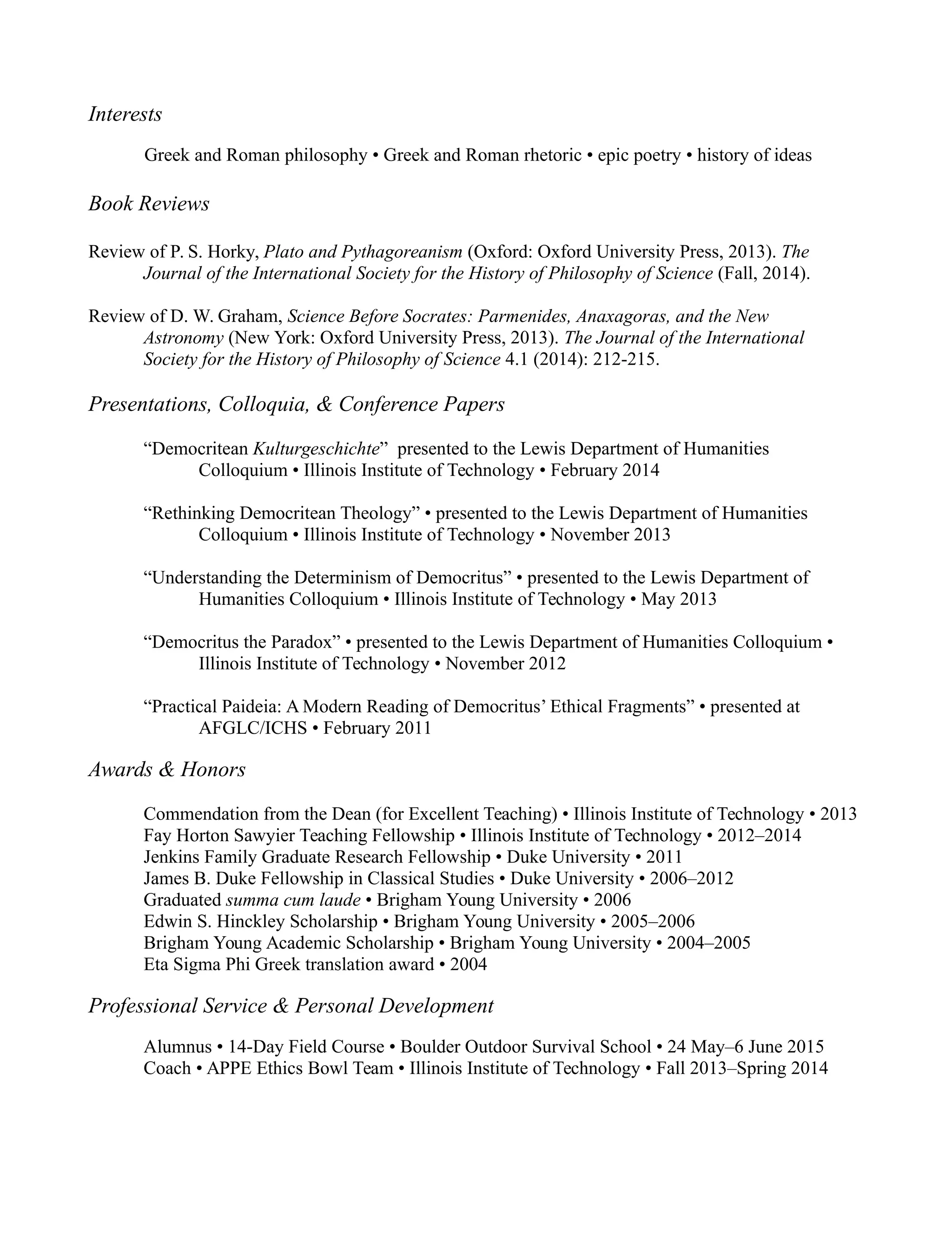 Joseph Miller. Curriculum Vitae (2015) | PDF