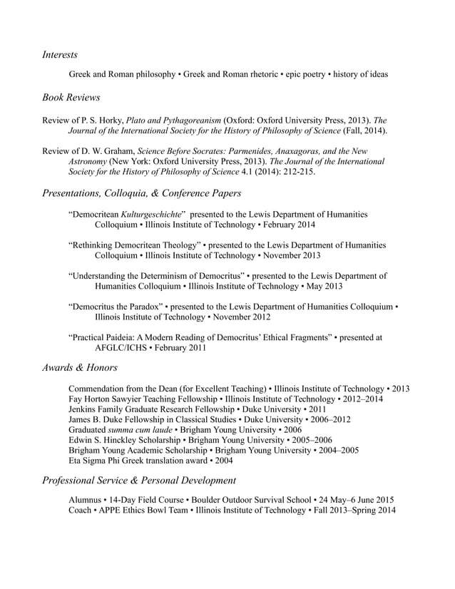 Joseph Miller. Curriculum Vitae (2015) | PDF