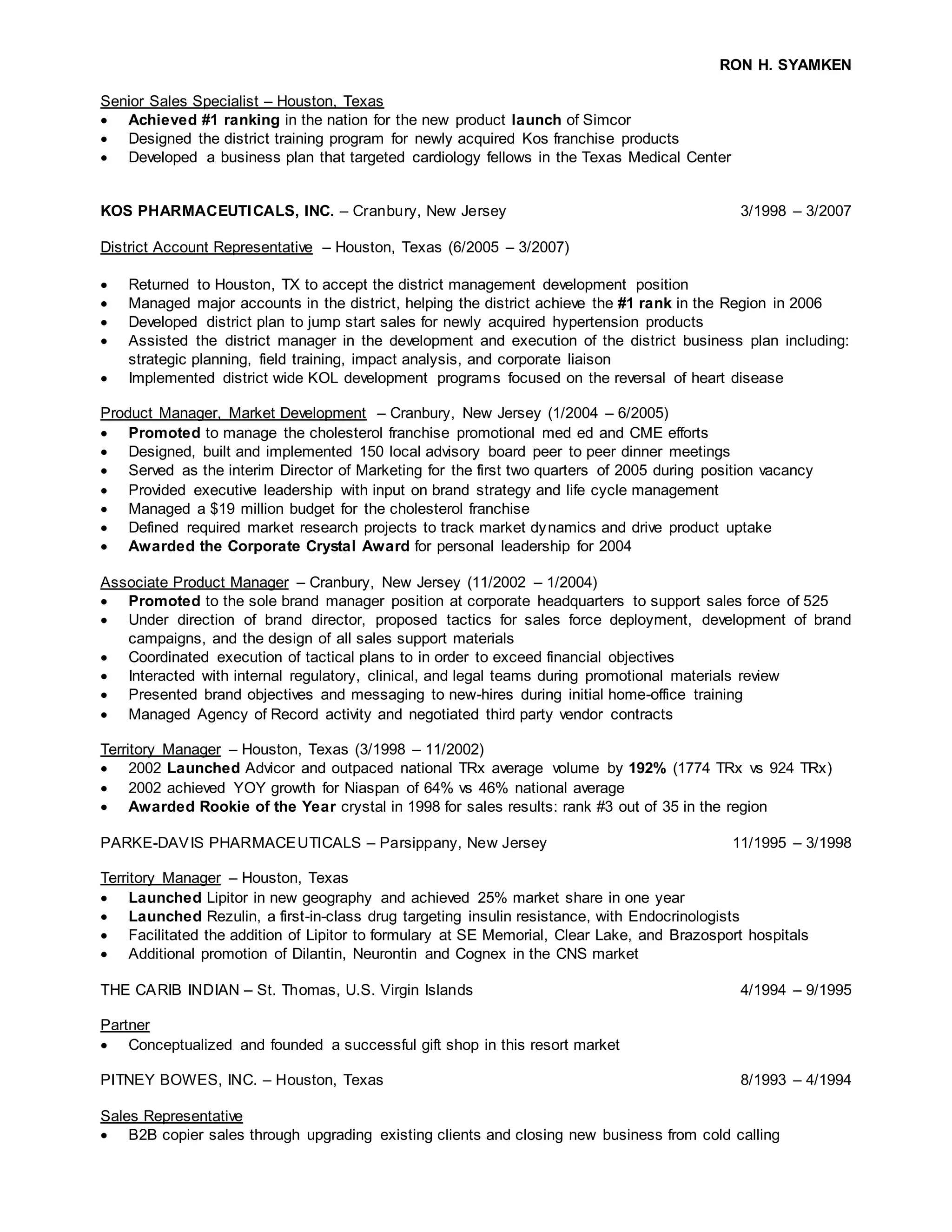 Ron Syamken Resume CV 2016 | DOCX