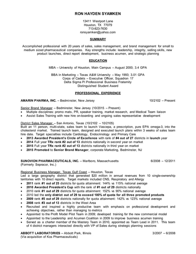 Ron Syamken Resume CV 2016 | DOCX