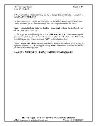 The Five Finger Theory For Success - By Balakumar Ravichandran | PDF