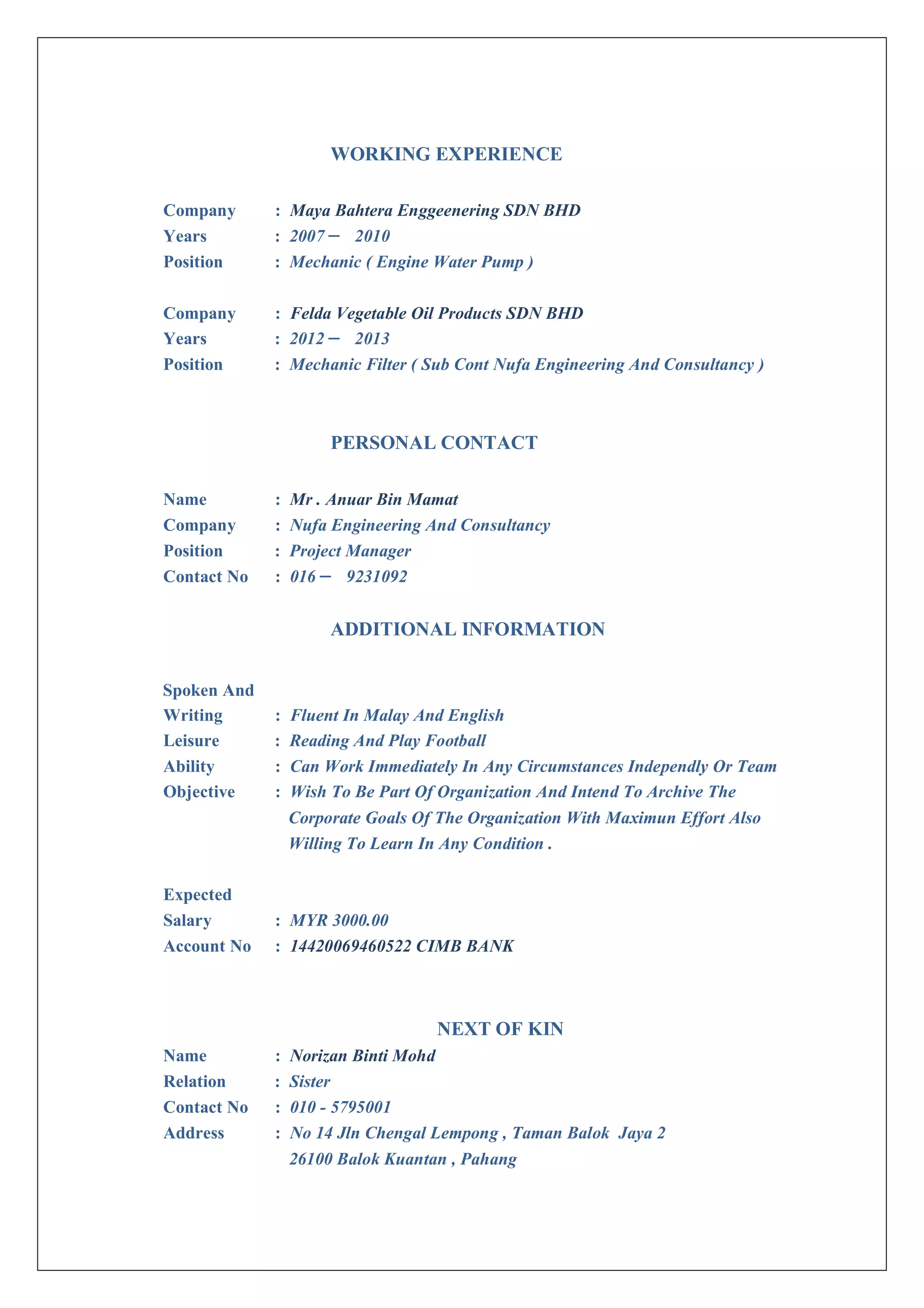 RESUME AND DOC MAT HUSSIN | PDF