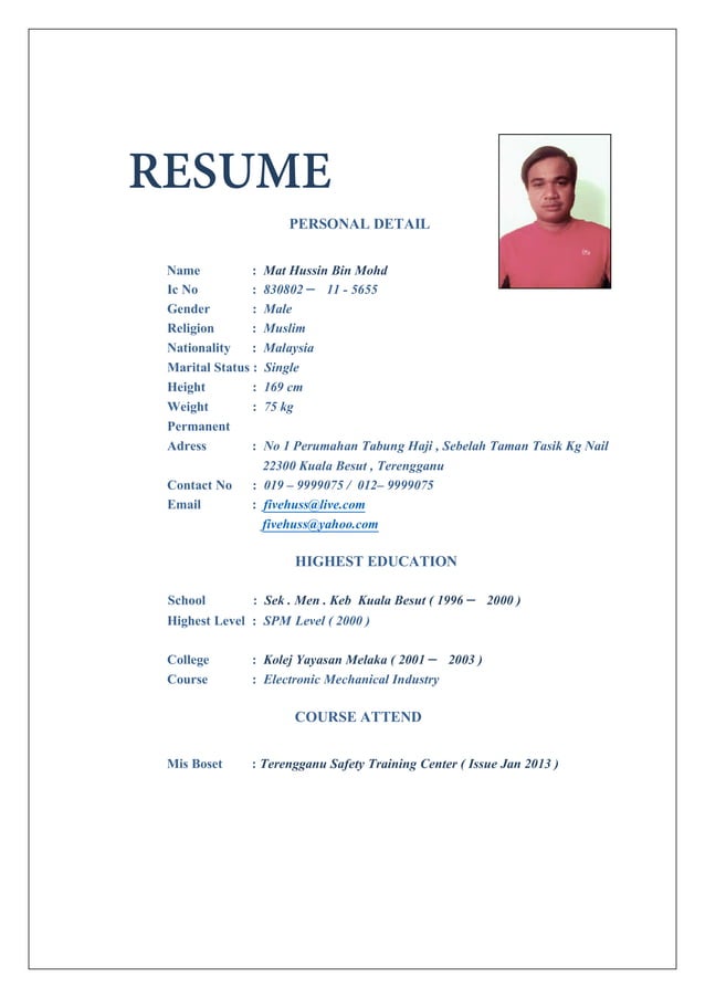RESUME AND DOC MAT HUSSIN | PDF