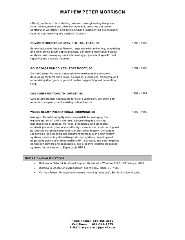 Peter Morrison Resume Sept 2015 | PDF