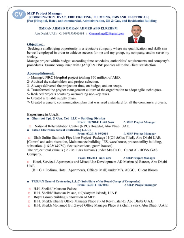 MEP Project Manager CV | PDF