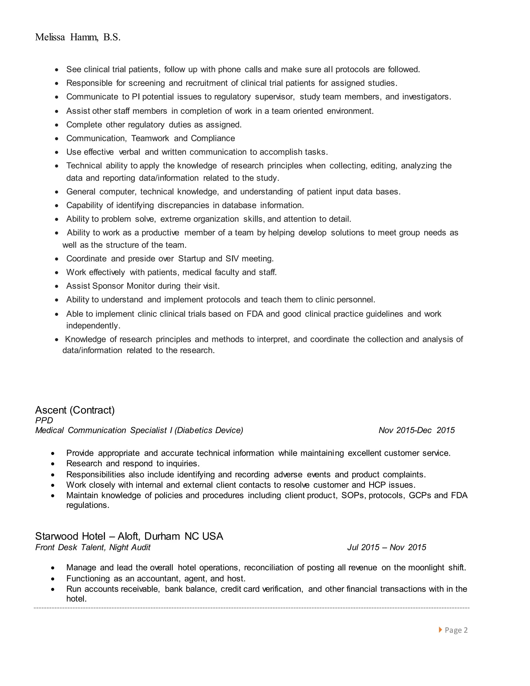 Melissa Hamm Resume 2016 Research Only | PDF
