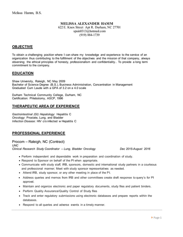 Melissa Hamm Resume 2016 Research Only | DOCX