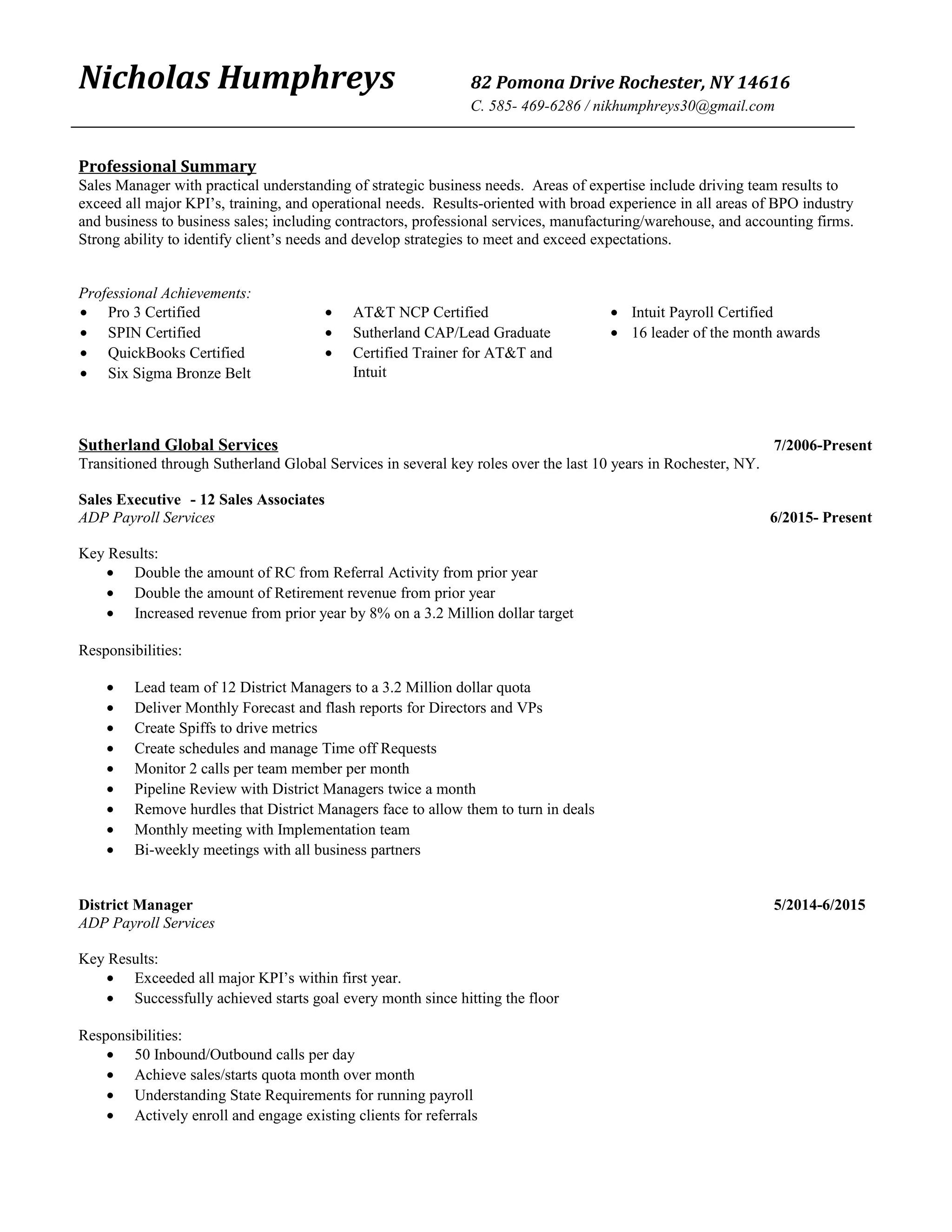 Nicholas Humphreys Resume | DOC