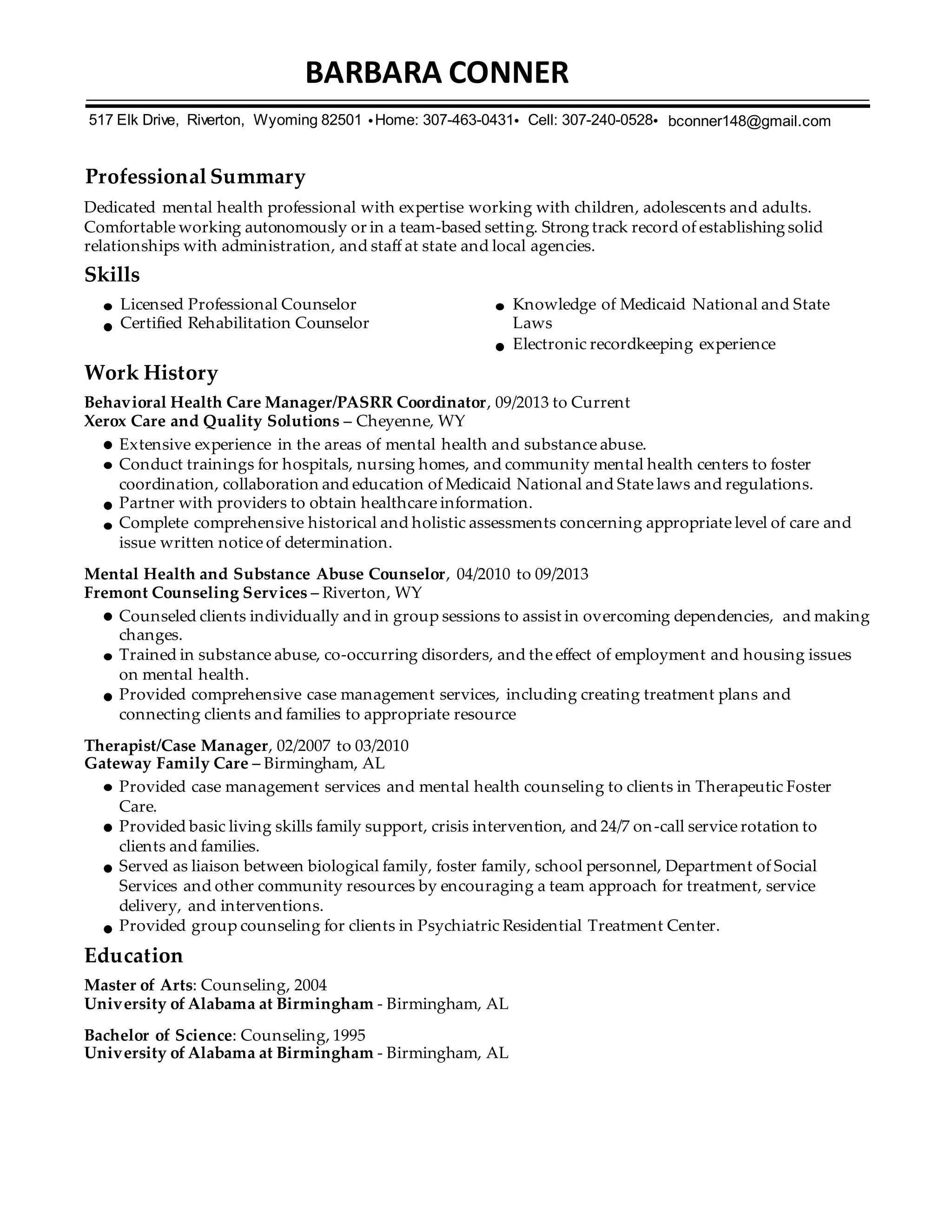 Bobbi Conner resume | DOCX
