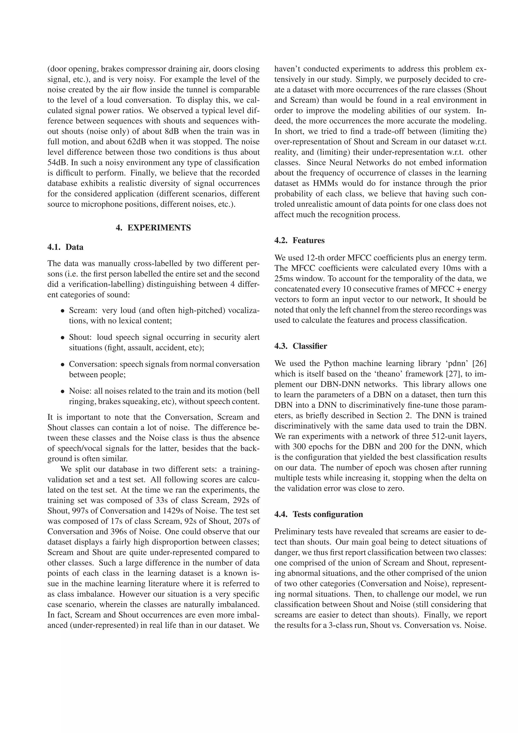Deep Neural Networks for Automatic detection of Sreams and Shouted Speech in subway trains | PDF