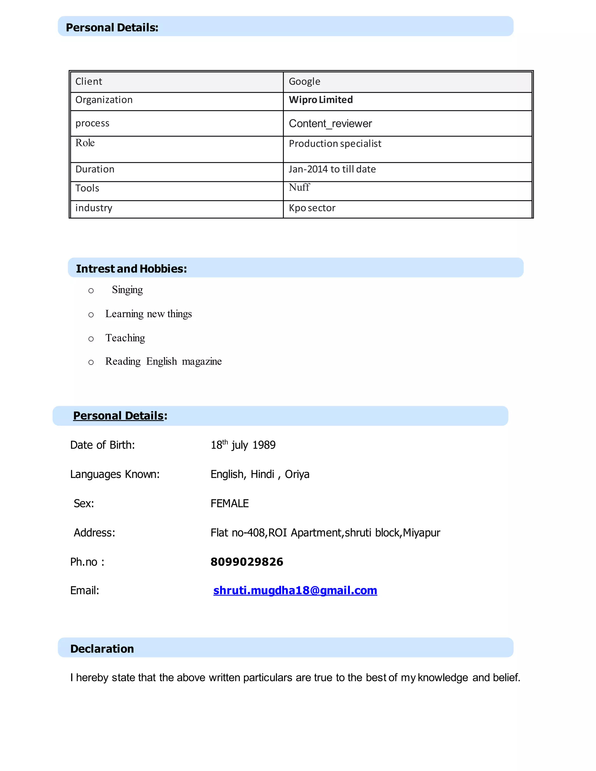 SHRUTI NEW UPDATED RESUME | PDF