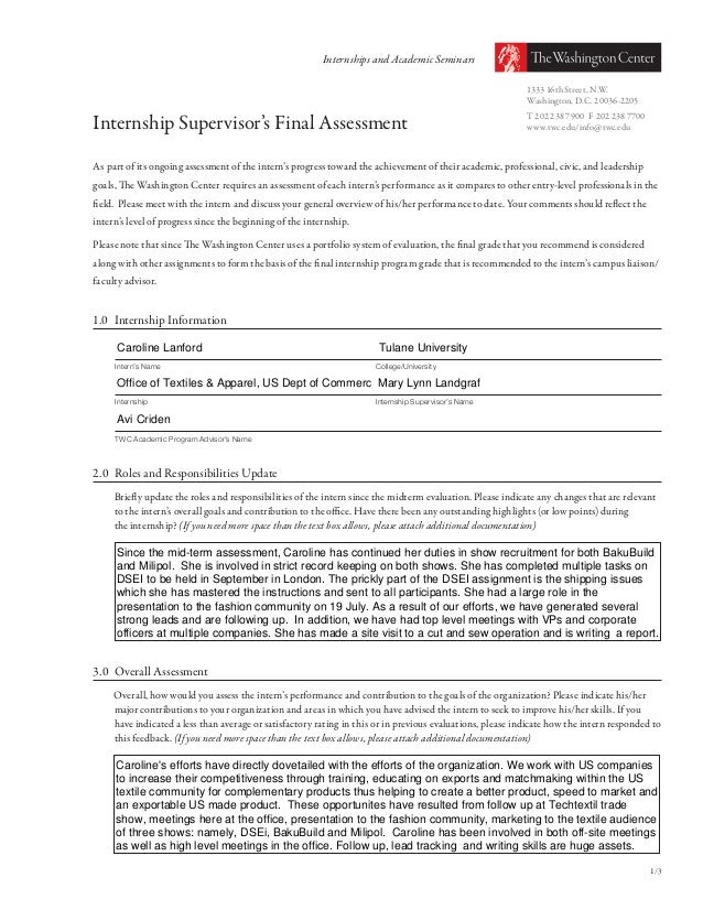 TWC Internship Supervisors Final Assessment SU 2013