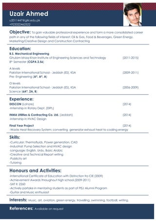 Uzair Ahmed BSc MechEngg GIKI | PDF