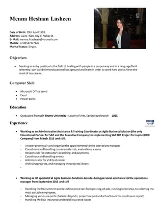 Menna cv | DOCX | Human Resources | Business