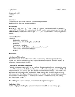 Student Teaching Cooperative Learning Group Lesson Plan (Math) | DOC ...