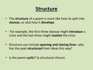 Form and structure - edexcel literature certificate poems | PPT