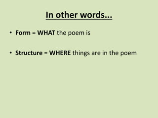 Form and structure - edexcel literature certificate poems | PPT
