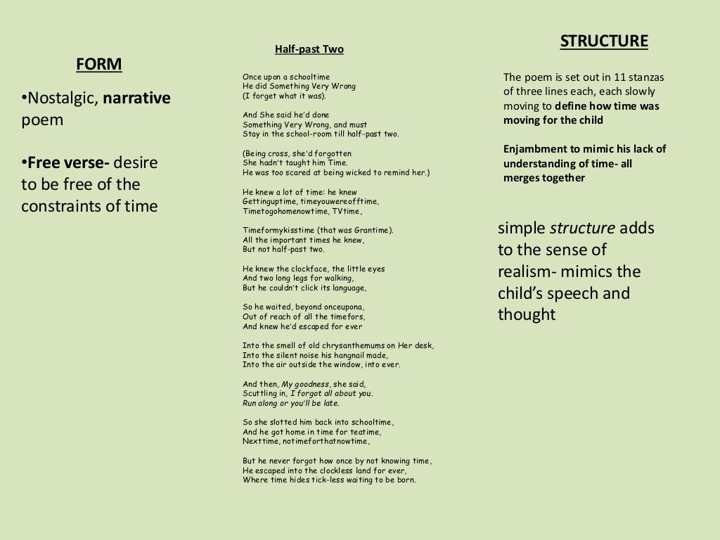 Form and structure - edexcel literature certificate poems