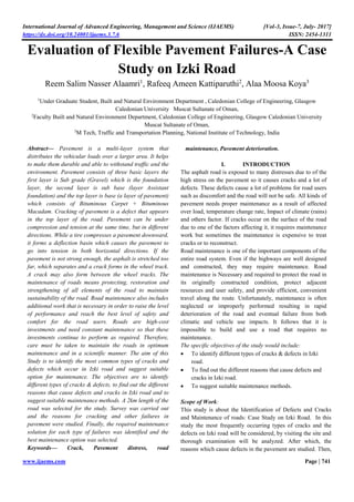 Evaluation of Flexible Pavement Failures-A Case Study on Izki Road | PDF