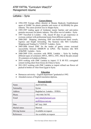 atef cv | PDF | Logistics and Transportation Industry | Industries