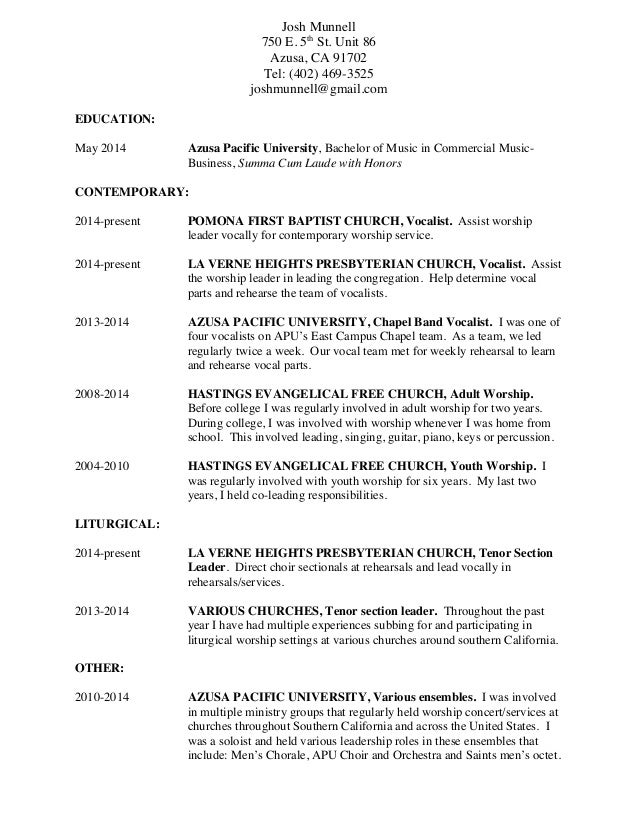 Josh Munnell-Worship Resume