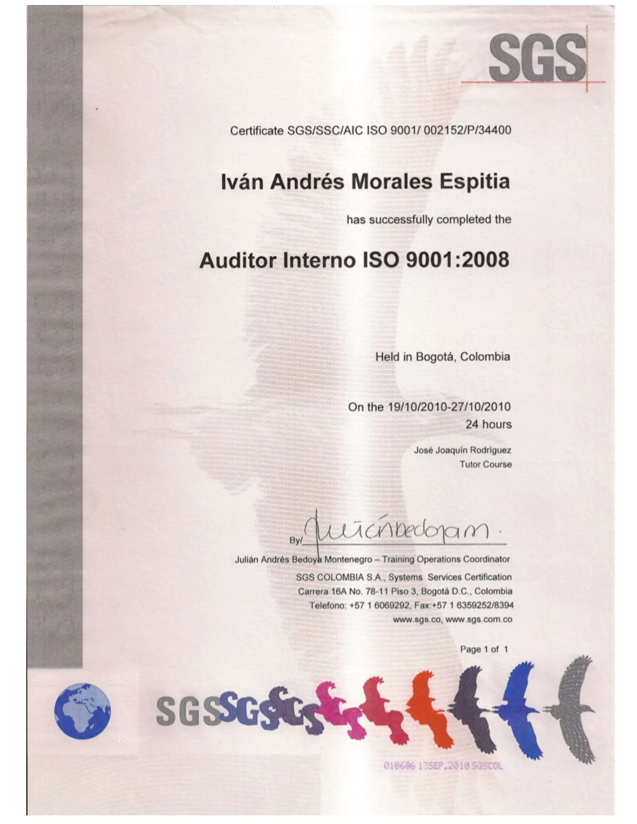 AUDITOR INTERNO ISO 9001-2008 - SGS:SSC:AIC ISO 9001:002152:P: 34400 | PDF