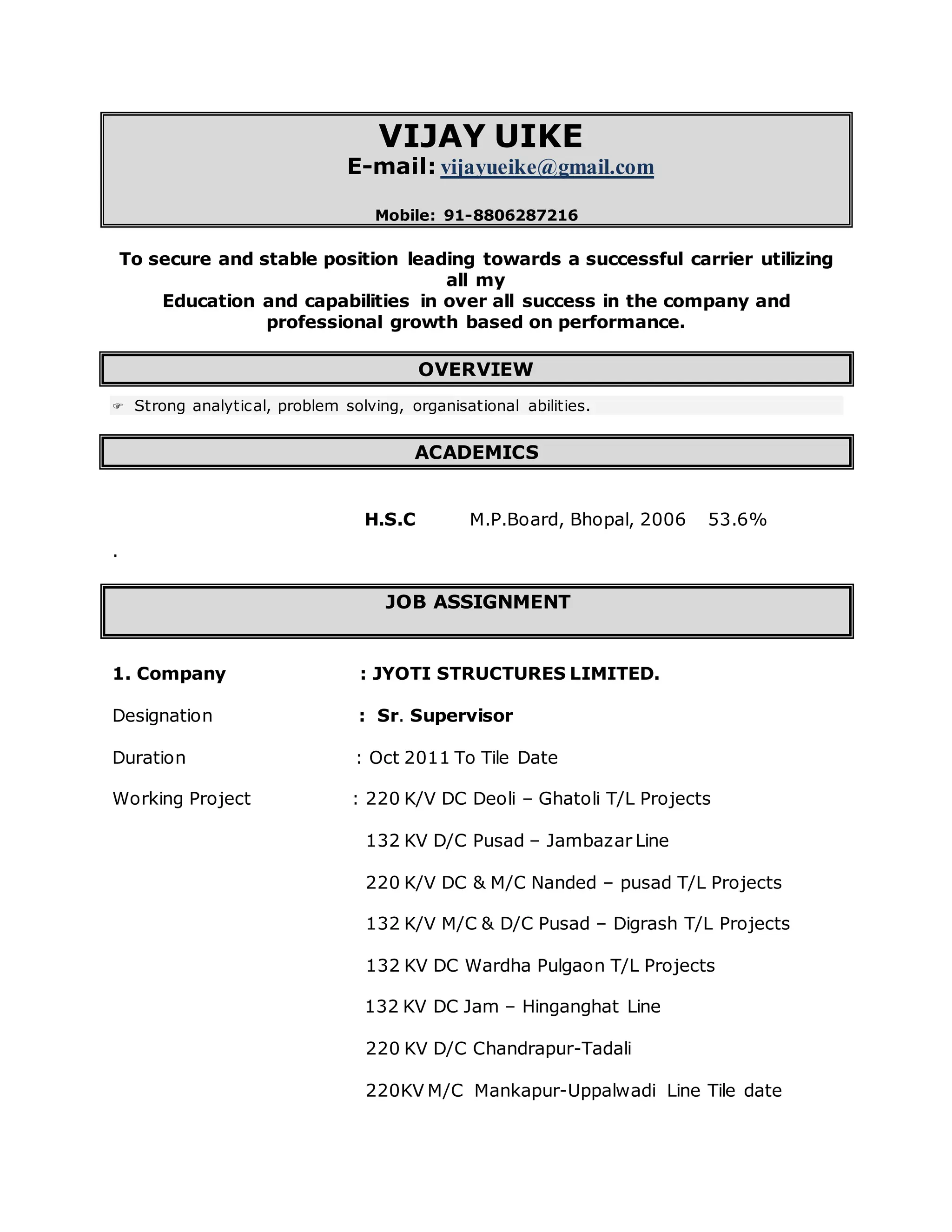 VIJAY UIKE CV | DOCX | Civil Engineering Industry | Industries