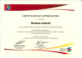 Certificate of Appreciation - Sadara | PDF
