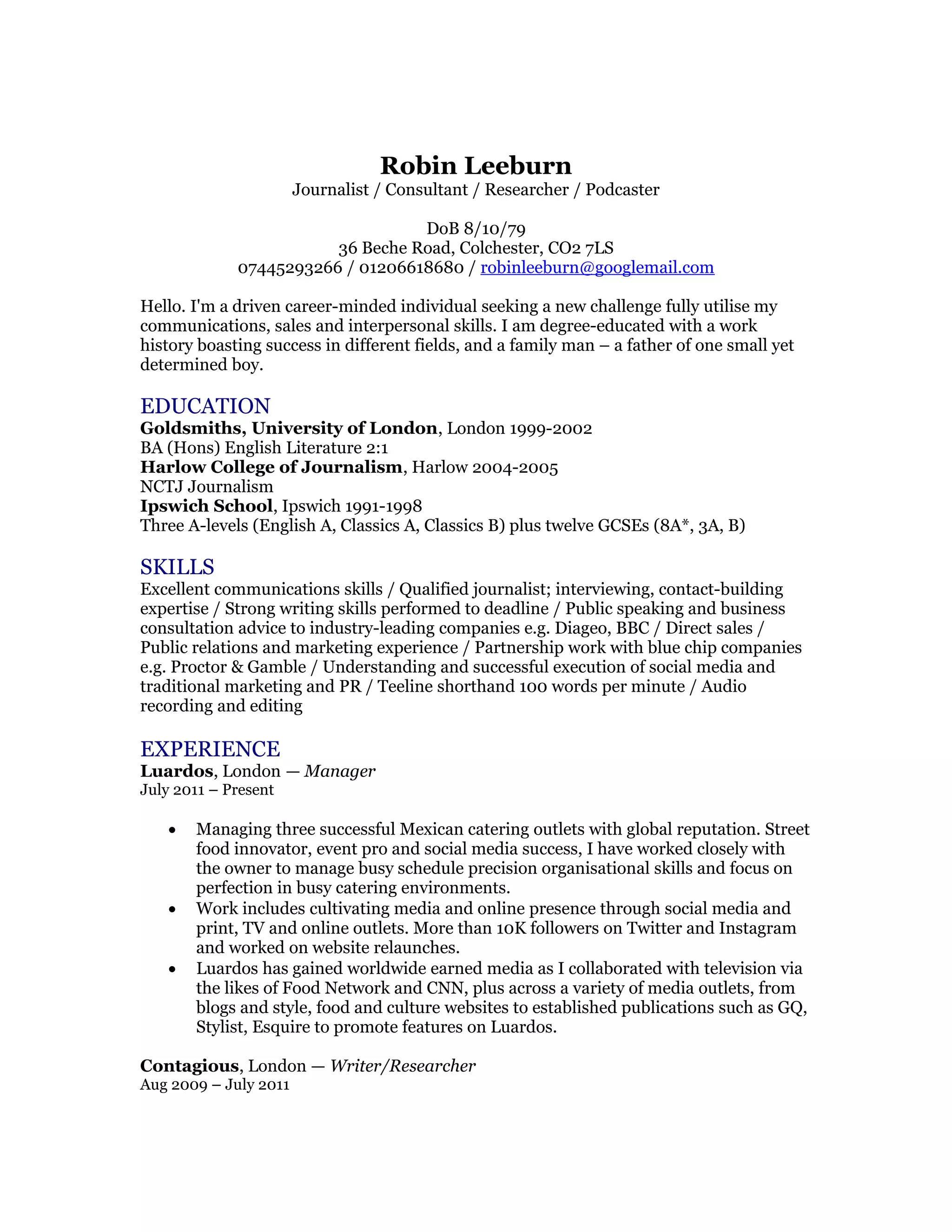 RobinLeeburnCV16 | PDF
