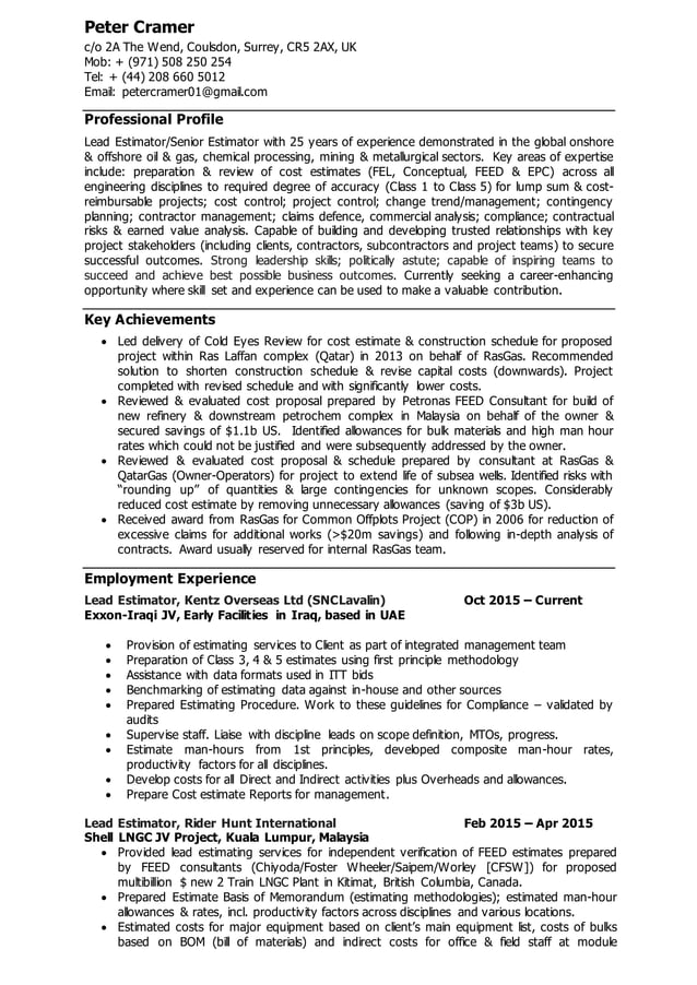 PETER CRAMER CV April 2016 | PDF