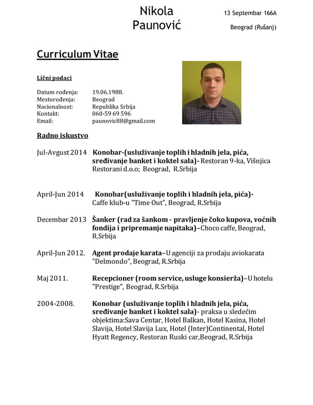 Curriculum Vitae Nikola Paunović | DOCX
