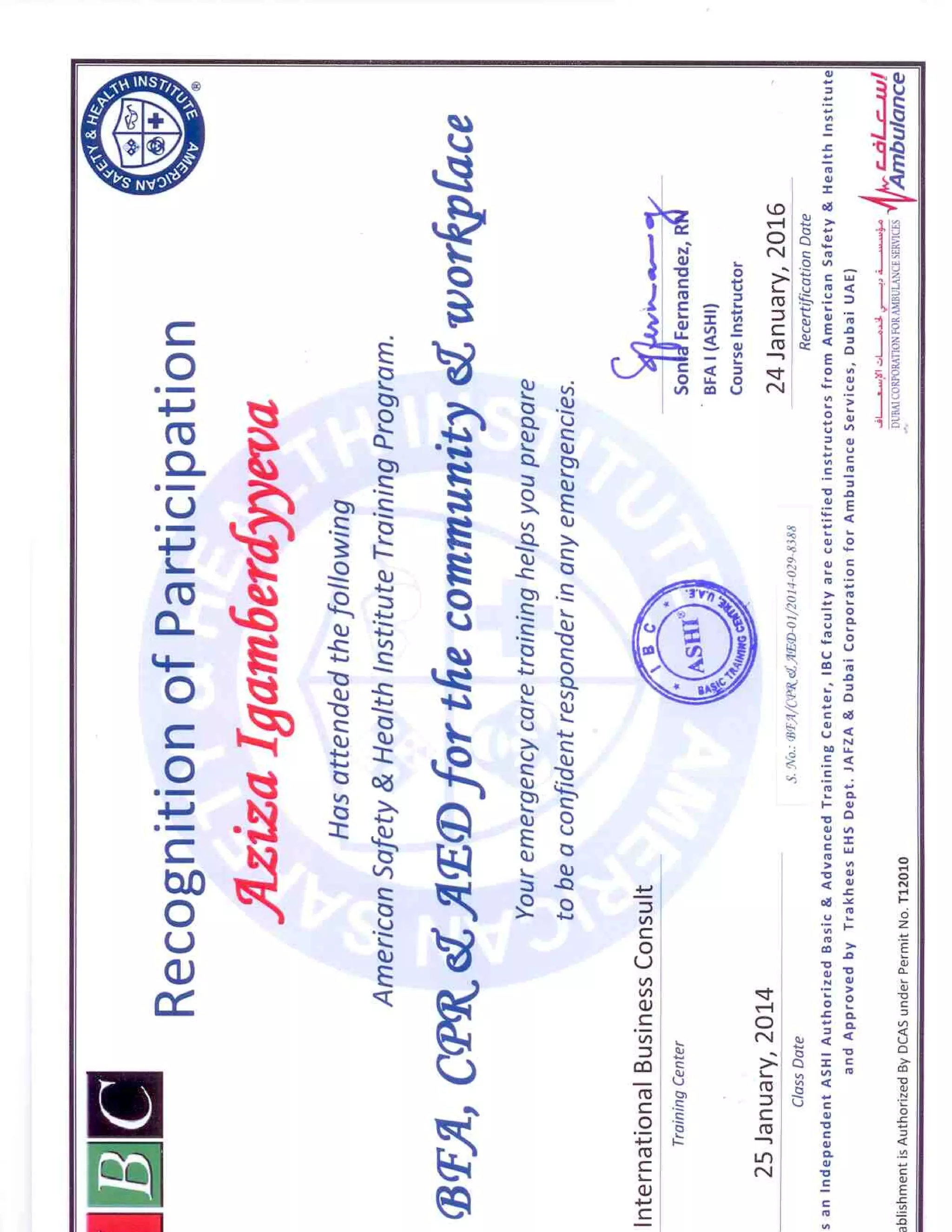 First Aid trainign of Aziza | PDF