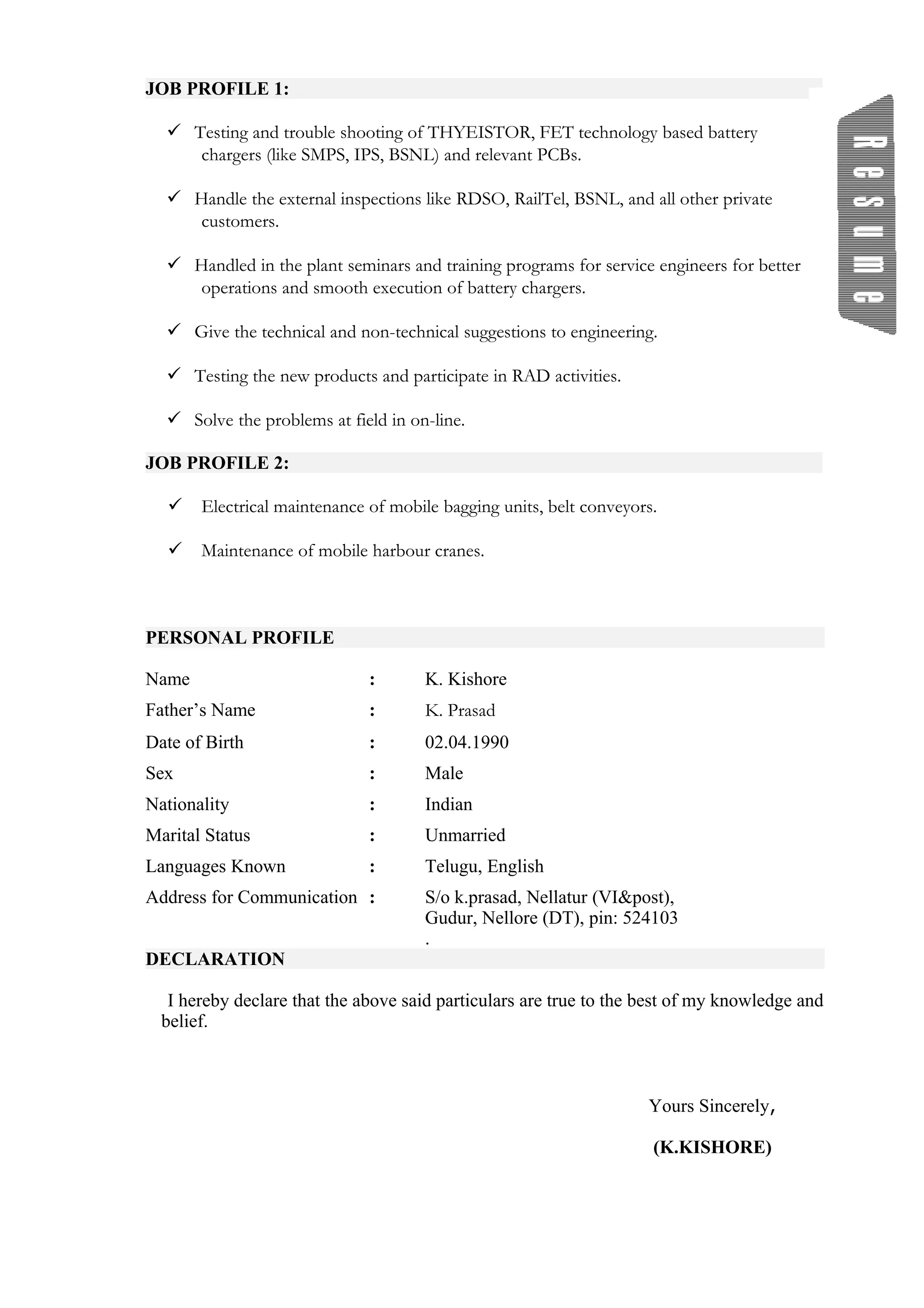 kishore resume | DOC