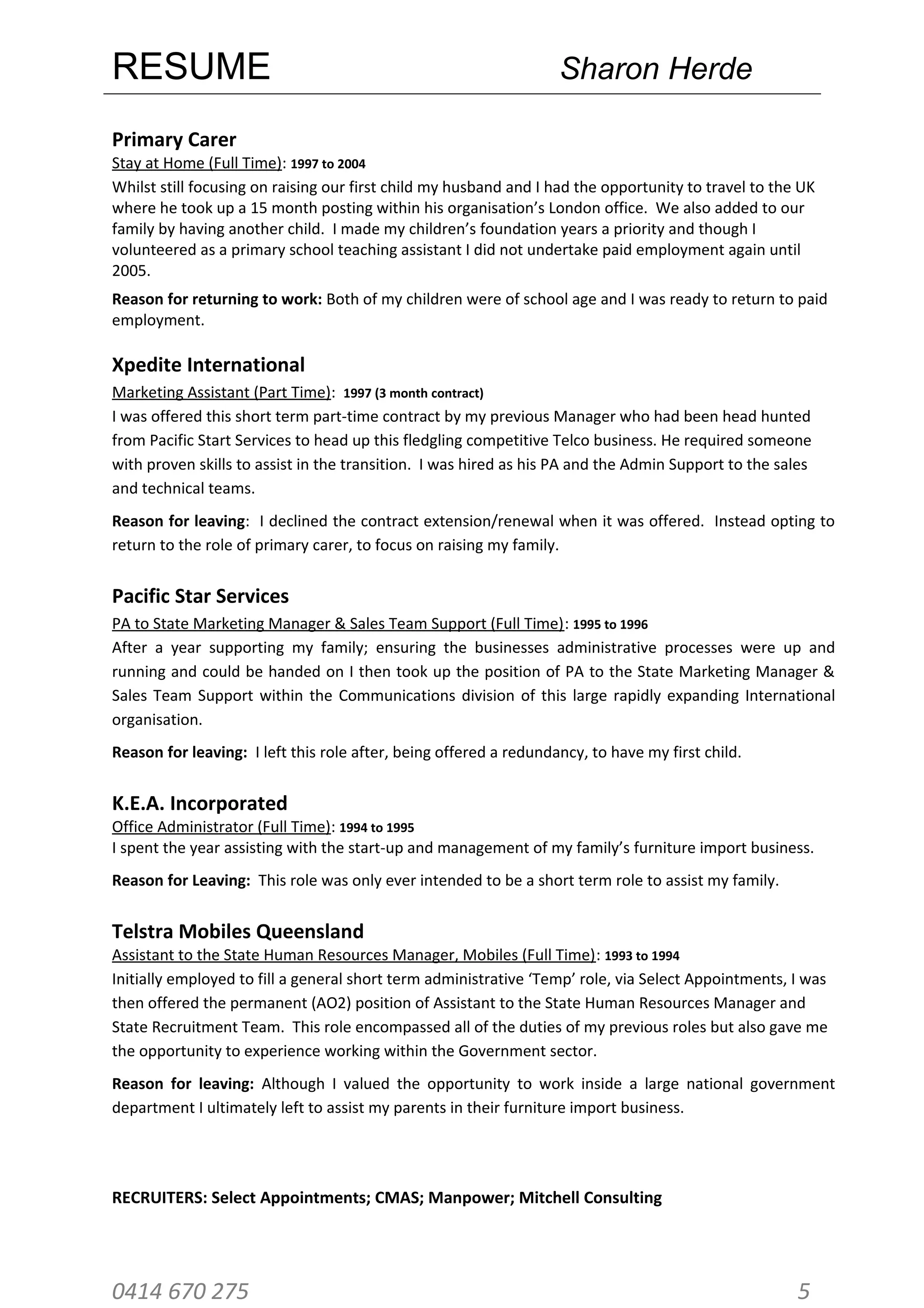 Sharon Herde Resume 26.03.15