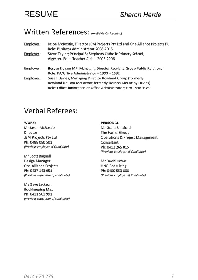 Sharon Herde Resume 26.03.15