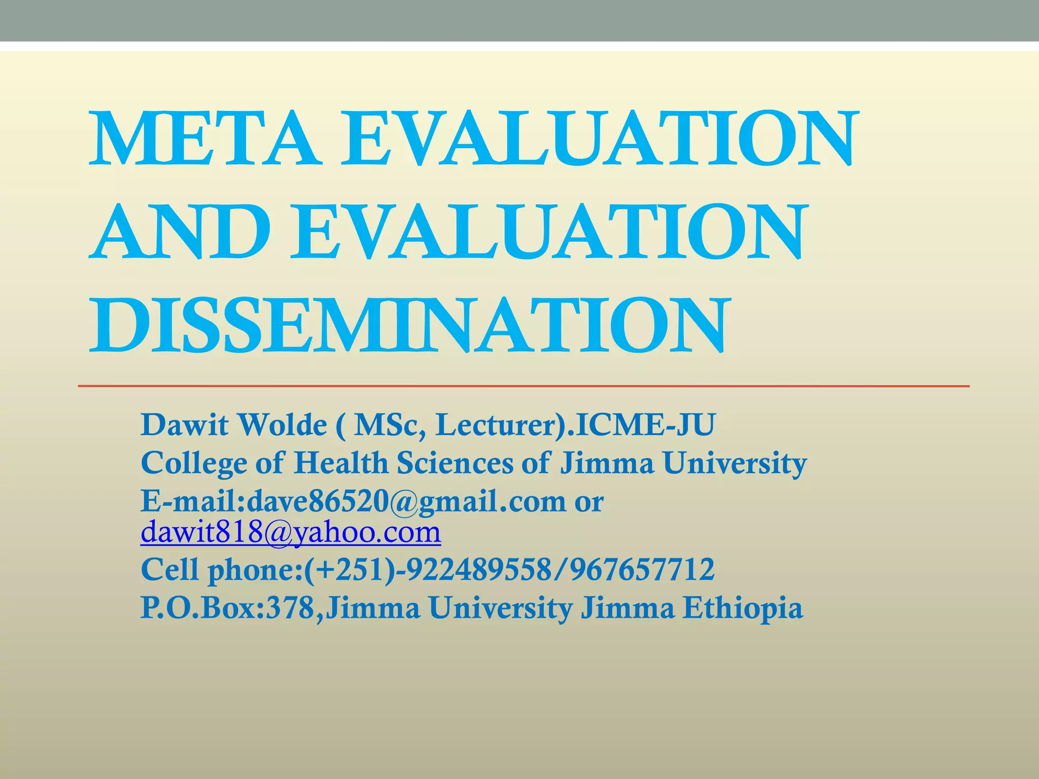 Meta Evaluation and Evaluation Dissemination(Manual 3) | PDF