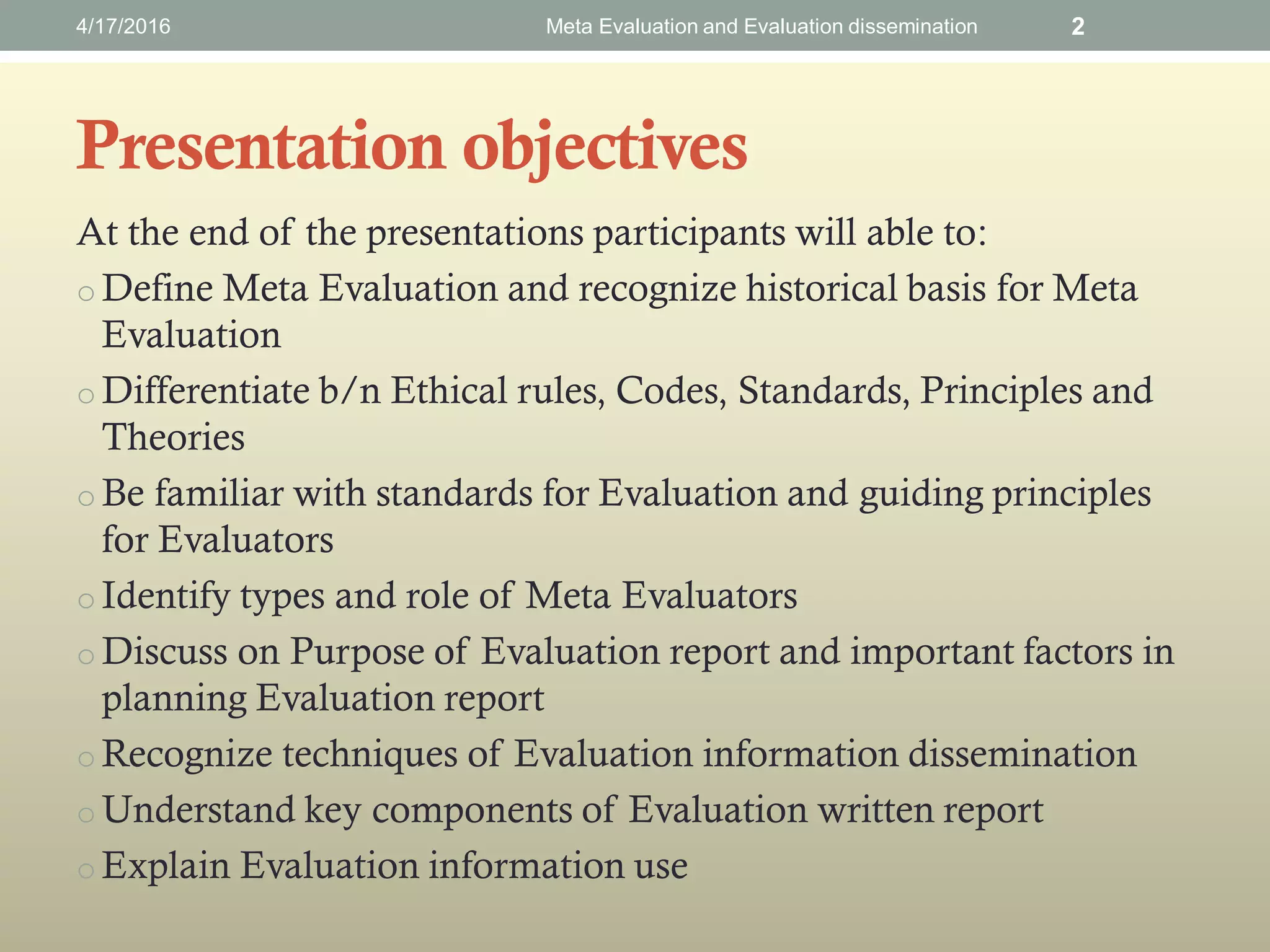 Meta Evaluation and Evaluation Dissemination(Manual 3) | PDF