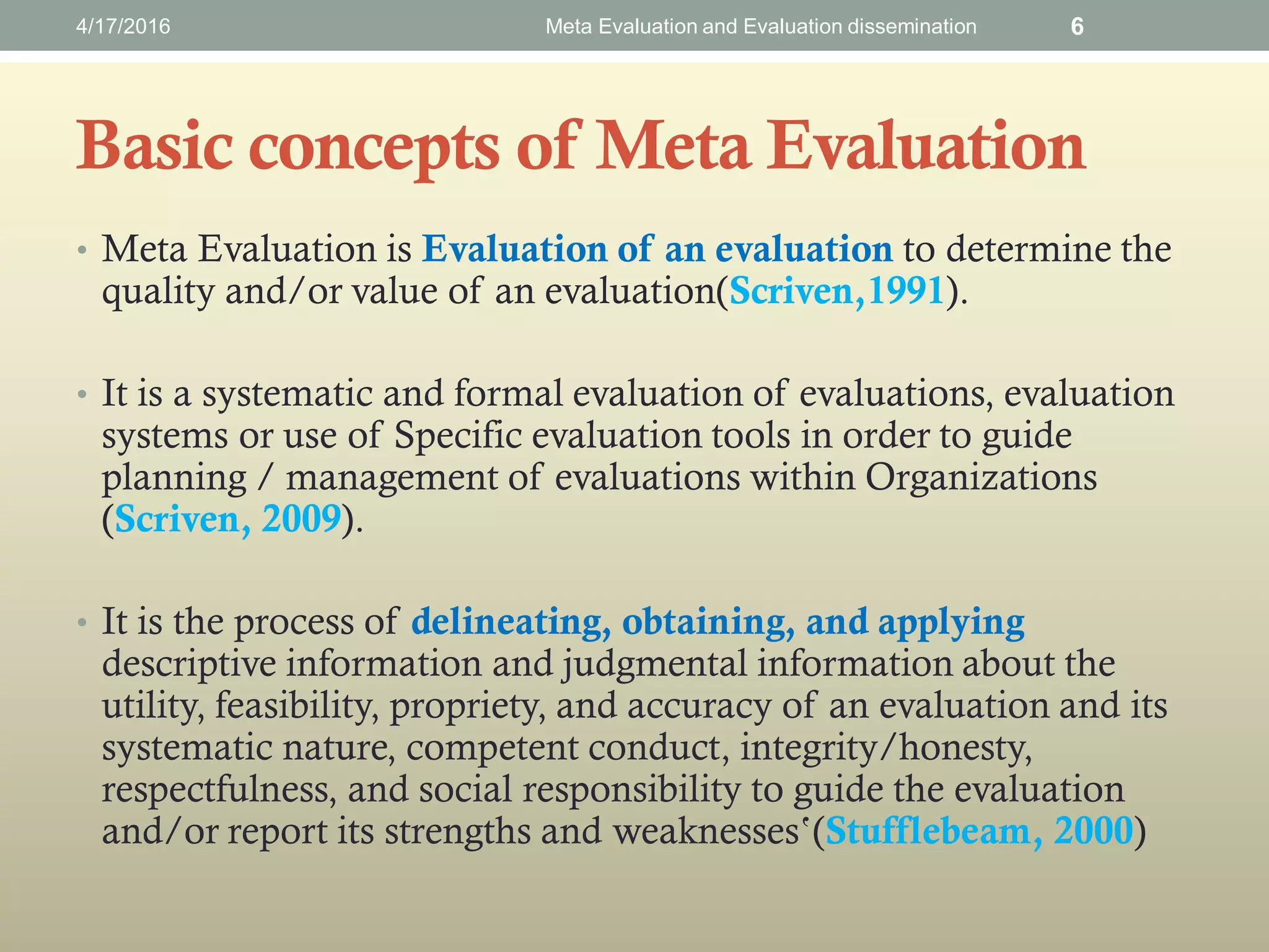 Meta Evaluation and Evaluation Dissemination(Manual 3) | PDF