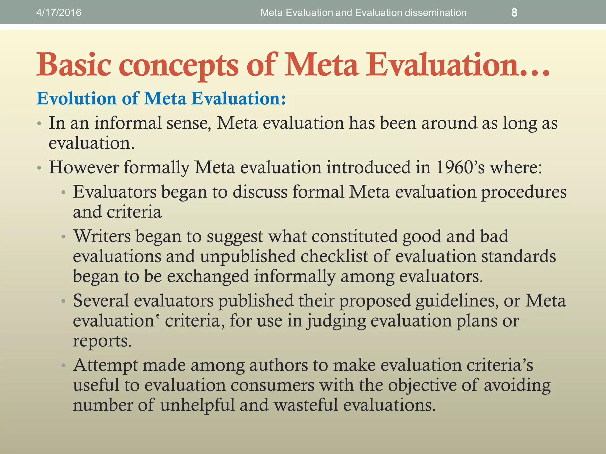 Meta Evaluation and Evaluation Dissemination(Manual 3) | PDF