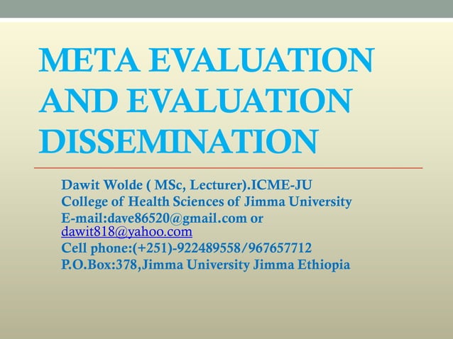 Meta Evaluation and Evaluation Dissemination(Manual 3) | PDF