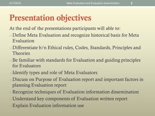 Meta Evaluation and Evaluation Dissemination(Manual 3) | PDF