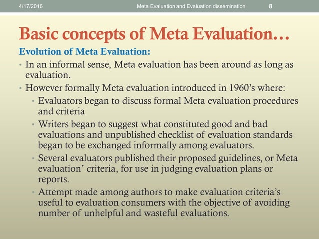 Meta Evaluation and Evaluation Dissemination(Manual 3) | PDF
